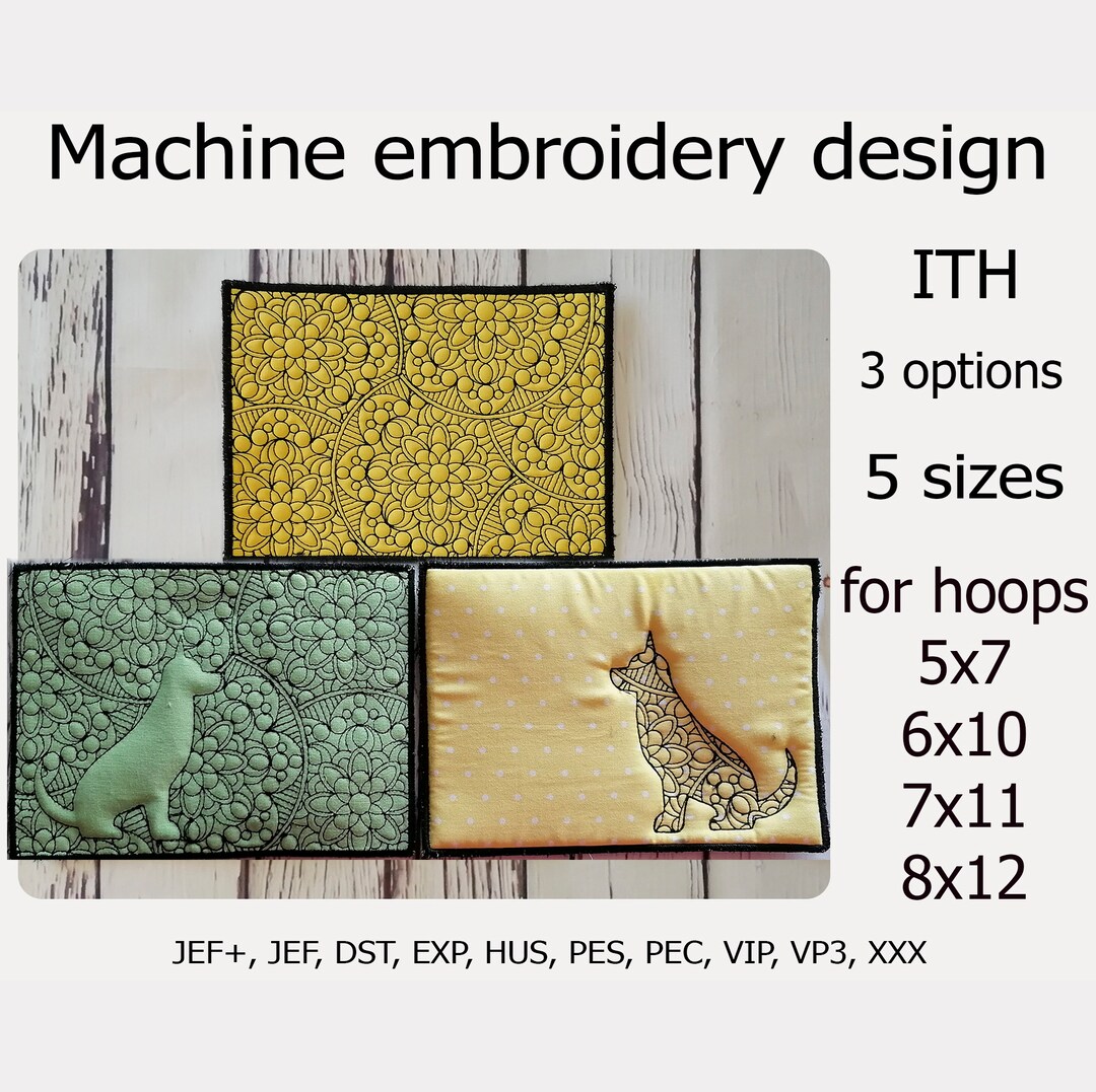 Dog Mug Rug in the Hoop Embroidery Design ITH Coasters Quilting Coffee ...