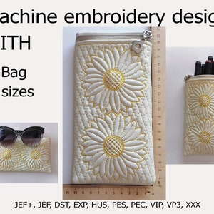 ITH Machine Embroidery Design in the Hoop Bag Sunflower Cosmetic Bag ...