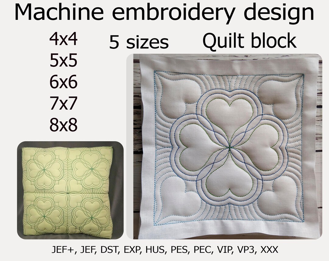 Embroidery Design Quilt Block Trapunto Machine Embroidery Files 5 Sizes ...