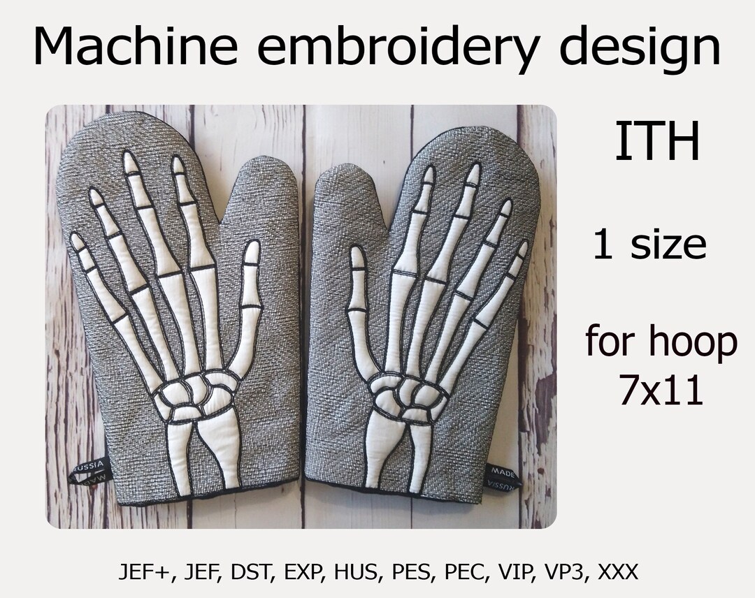 Oven Mitt in the Hoop Pot Holder Skeleton Arm Machine Embroidery Design ...