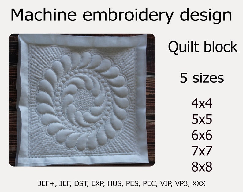Embroidery Designs Quilt Block Trapunto Embroidery Files 5 Sizes 4x4 ...