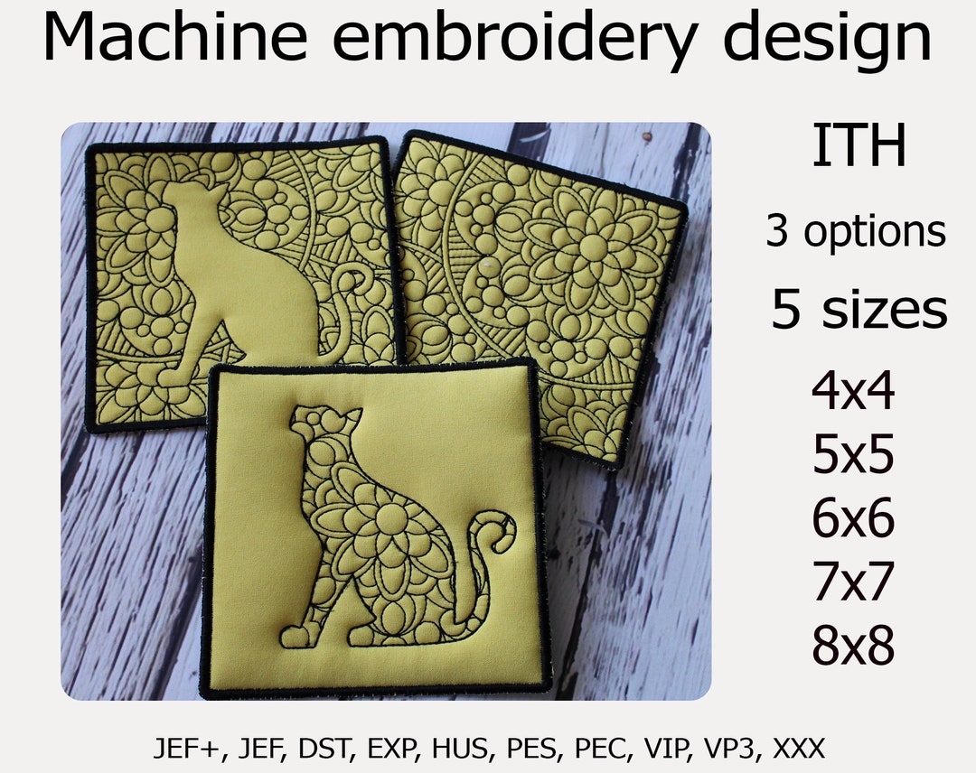 ITH Coasters Quilting Cat Mug Rug in the Hoop Embroidery Design Coffee ...