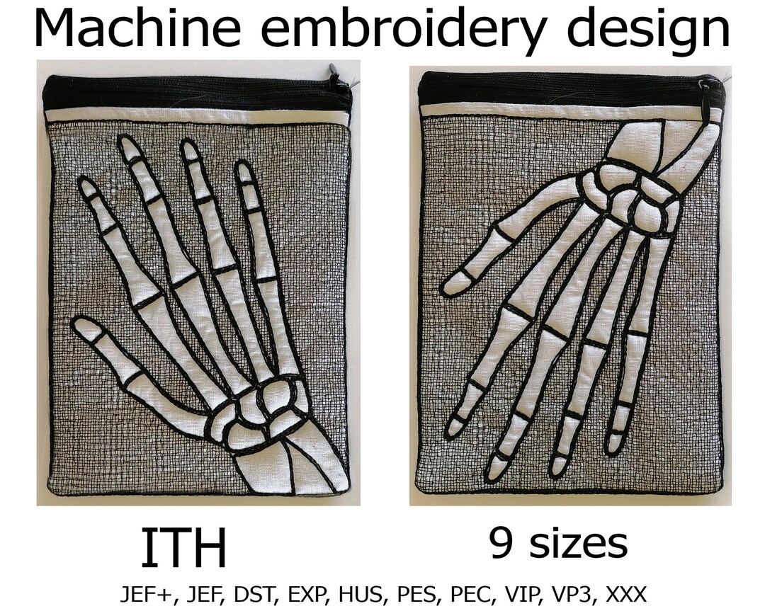 In the Hoop Skeleton Arm Cosmetic Bag Embroidery Designs ITH Project ...