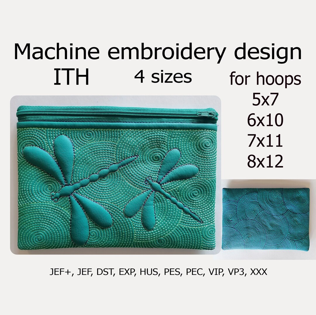 In the Hoop Bag Machine Embroidery Design Dragonflies and Spirals ITH ...