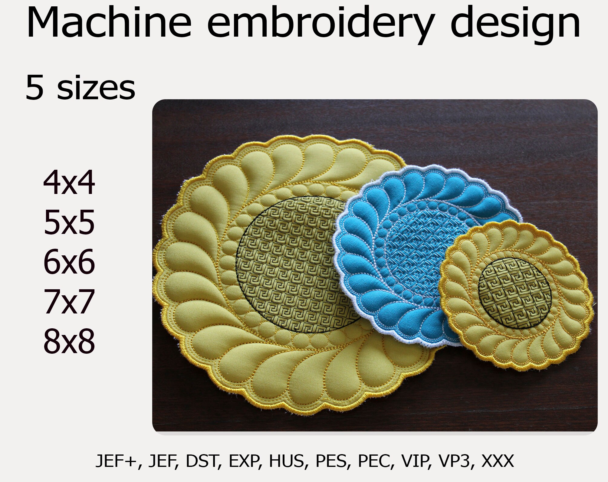 Flower Mug Rug in the Hoop Embroidery Design ITH Coasters - Etsy Australia