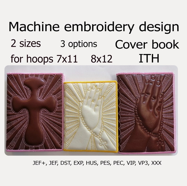Machine Embroidery Design in the Hoop Cover for Book Hands Rosary Cross ...