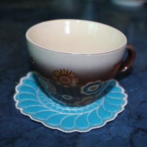 Flower Mug Rug in the Hoop Embroidery Design ITH Coasters Quilting Pot ...