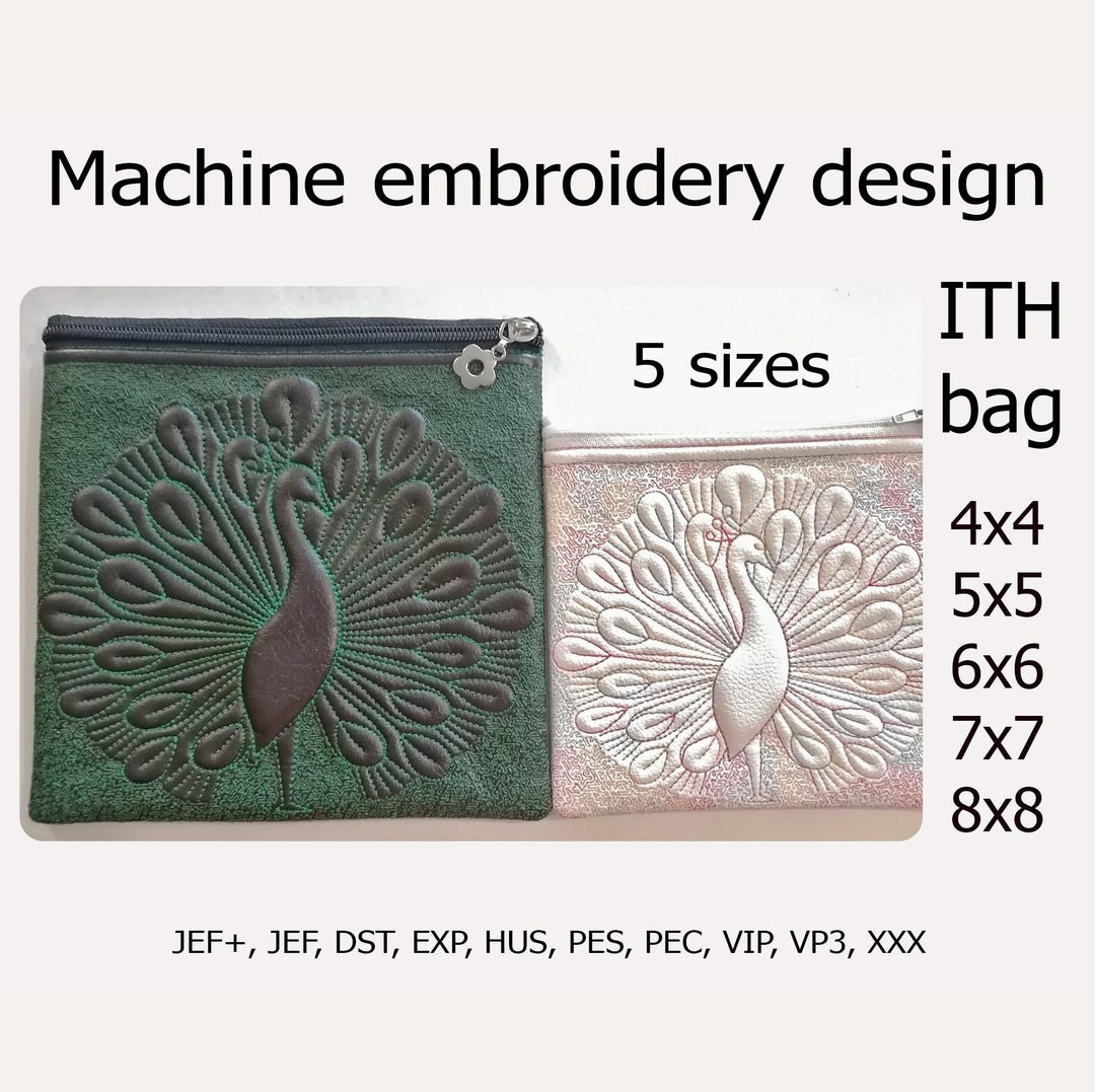 In the Hoop Bag Peacock Embroidery Design ITH Project for Hoops 4x4 5x7 ...