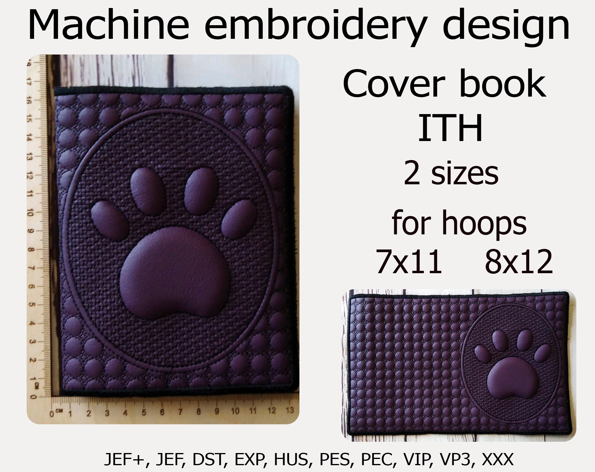 Machine Embroidery Design in the Hoop Cover for Book Paw ITH Project ...