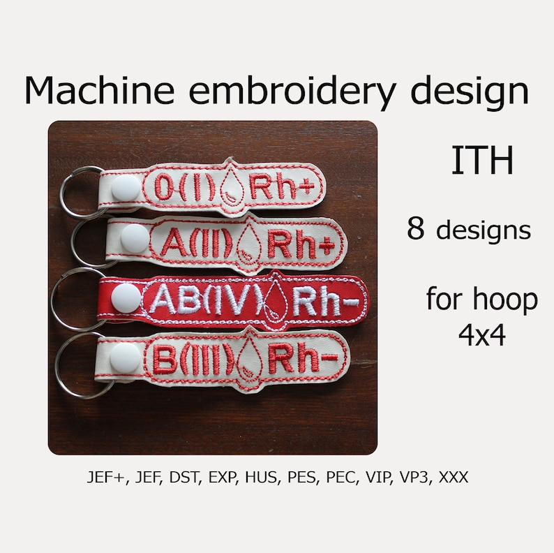 In the Hoop Key Fob Blood Type Embroidery Design ITH Snap Tab Projects ...