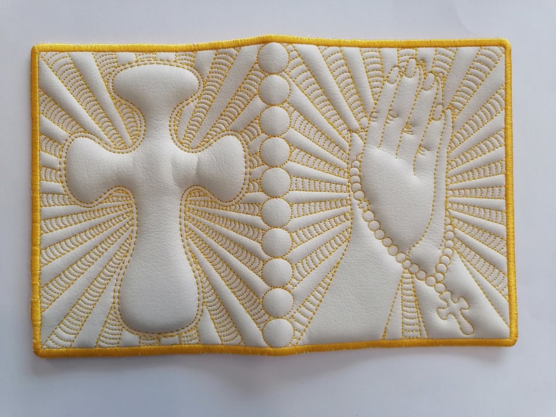 Machine Embroidery Design in the Hoop Cover for Book Hands Rosary Cross ...