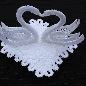 FSL Embroidery Design Wedding Ring Pillow Swan Freestanding Lace ...
