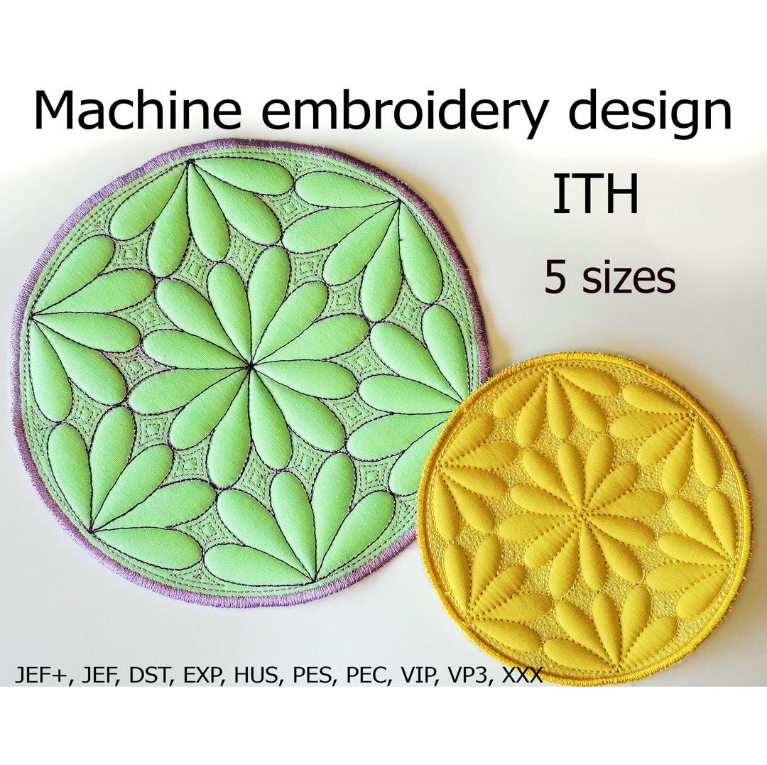 Mug Rug in the Hoop Embroidery Design ITH Coasters Quilting Flower ...