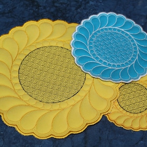 Flower Mug Rug in the Hoop Embroidery Design ITH Coasters Quilting Pot ...