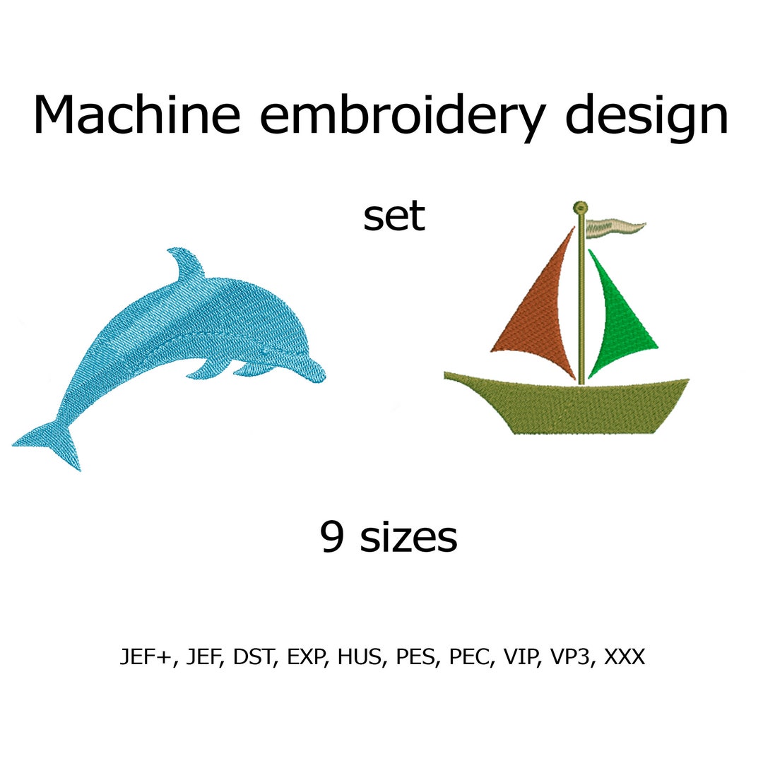 Set Dolphin and Boat Machine Embroidery Designs Digital File 9 Sizes - Etsy