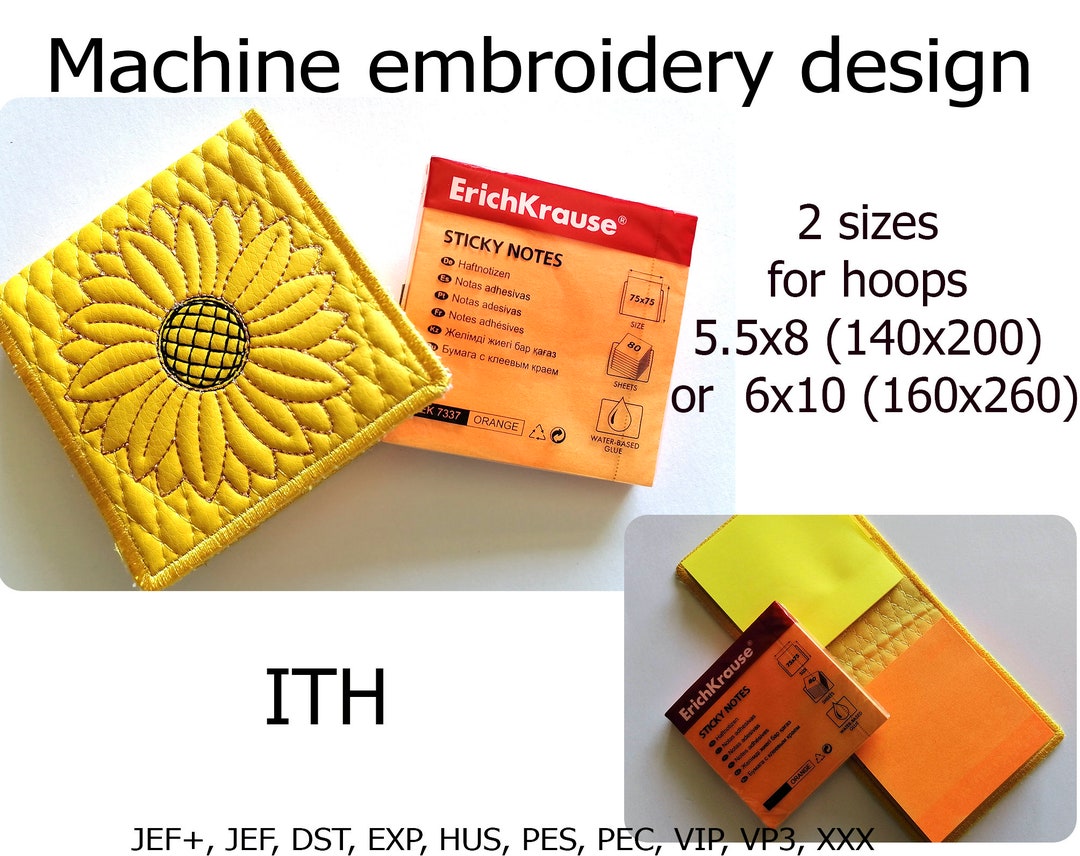 In the Hoop Sticky Note Case Sunflower Embroidery Design ITH Sticky ...