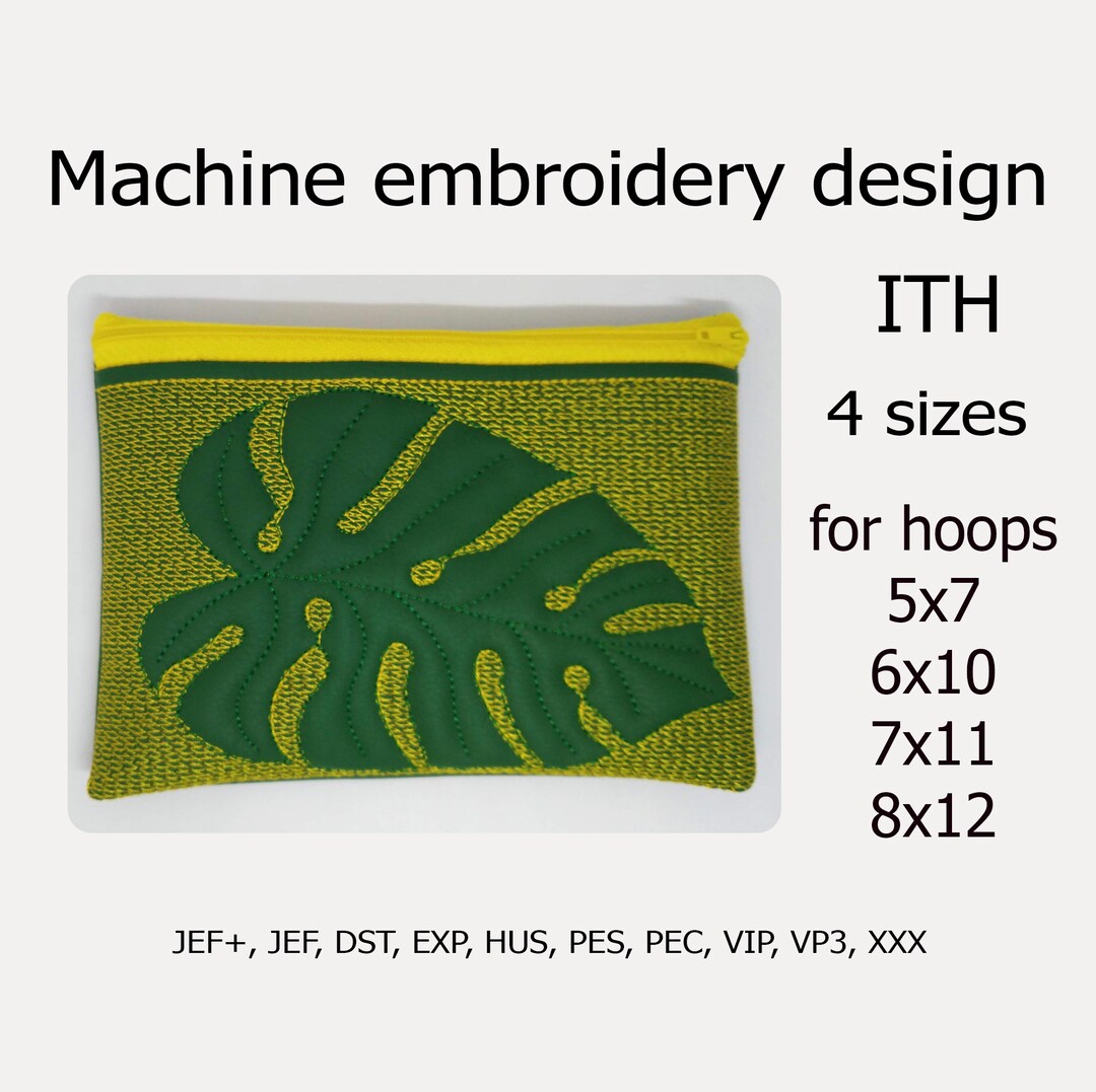 Monstera Zipper Bag Embroidery Design: ITH Phone Case (5x7 6x10 7x11 ...