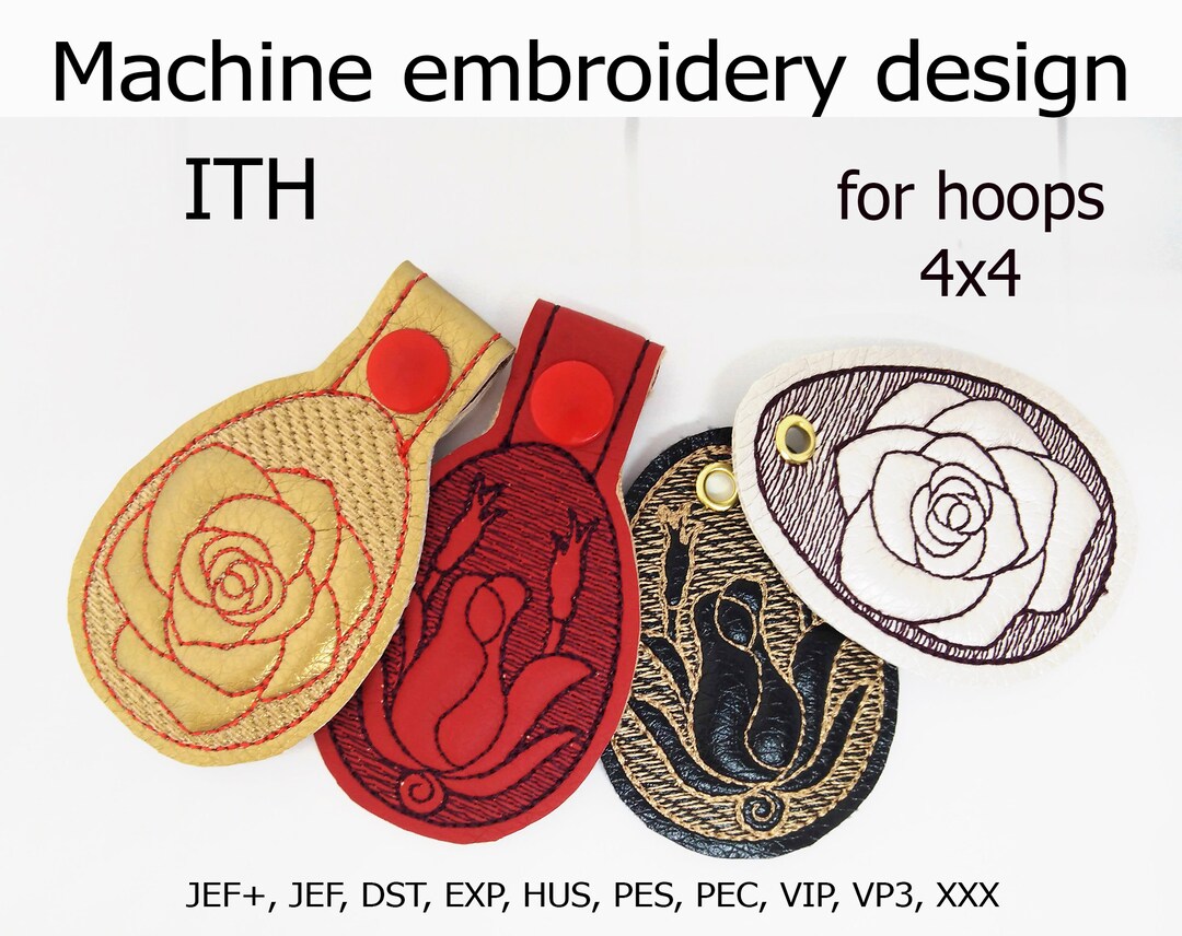 In the Hoop Key Fob Rose Embroidery Design ITH Projects for Hoop 4x4 - Etsy