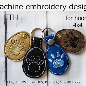In the Hoop Key Fob Paw Embroidery Design ITH Projects for Hoop 4x4 - Etsy
