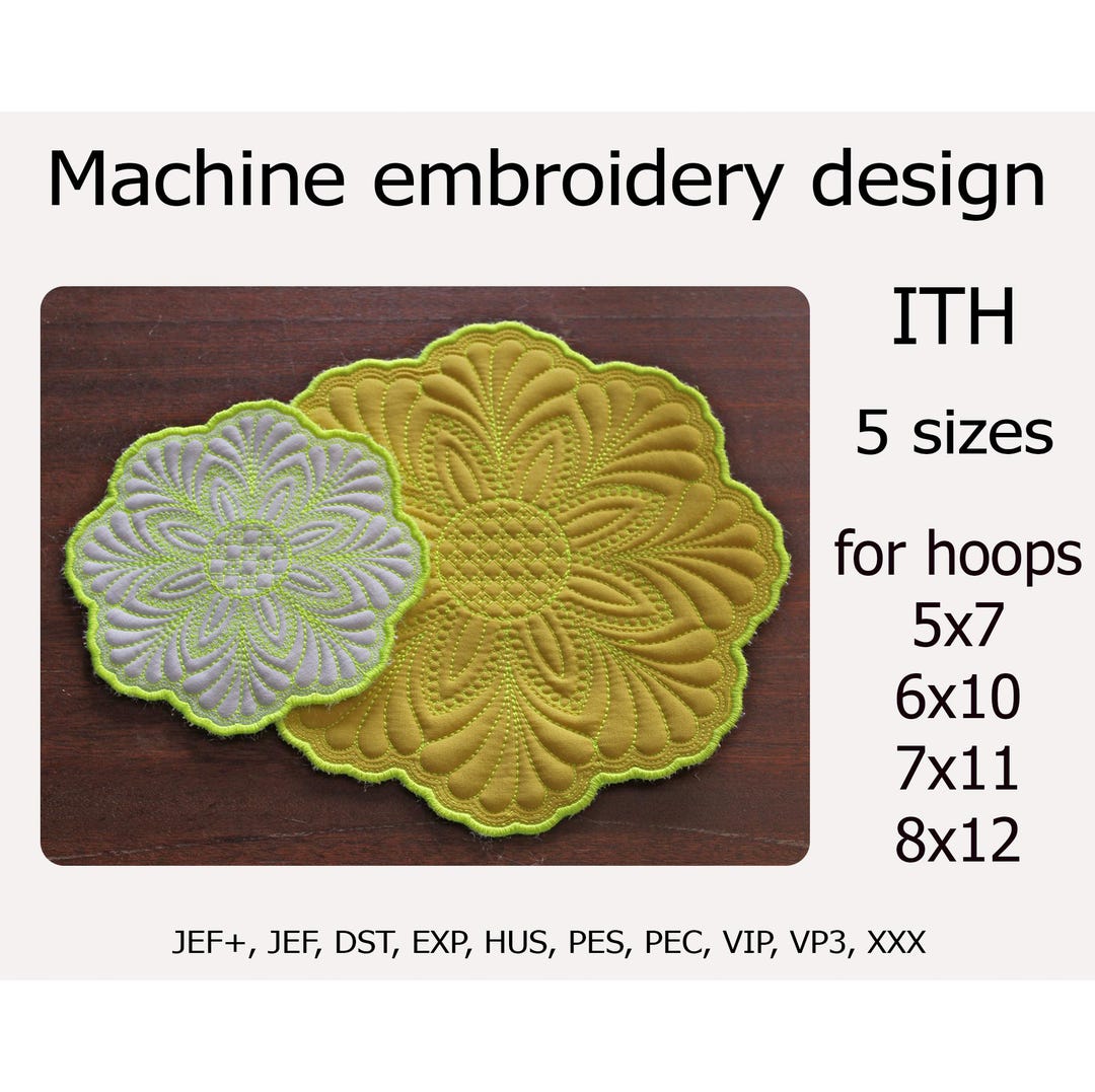 Mug Rug in the Hoop Embroidery Design ITH Coasters Quilting Flower ...