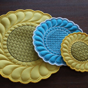 Flower Mug Rug in the Hoop Embroidery Design ITH Coasters Quilting Pot ...