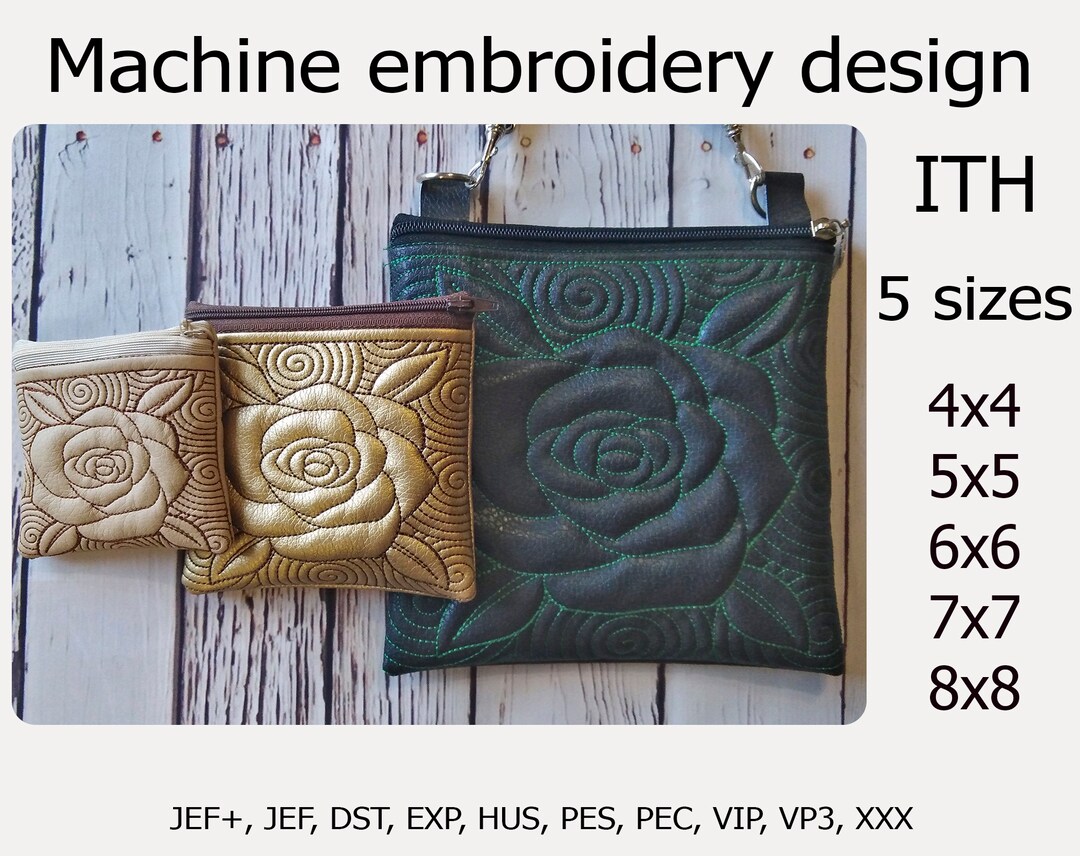 In the Hoop Bag Rose Machine Embroidery Designs ITH Cosmetic Zipper Bag ...