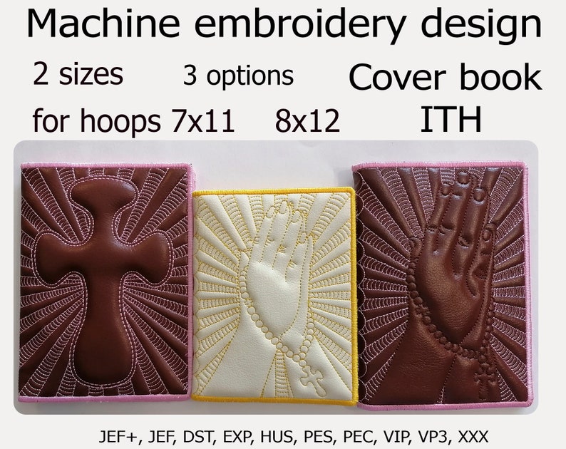 Machine Embroidery Design in the Hoop Cover for Book Hands Rosary Cross ...