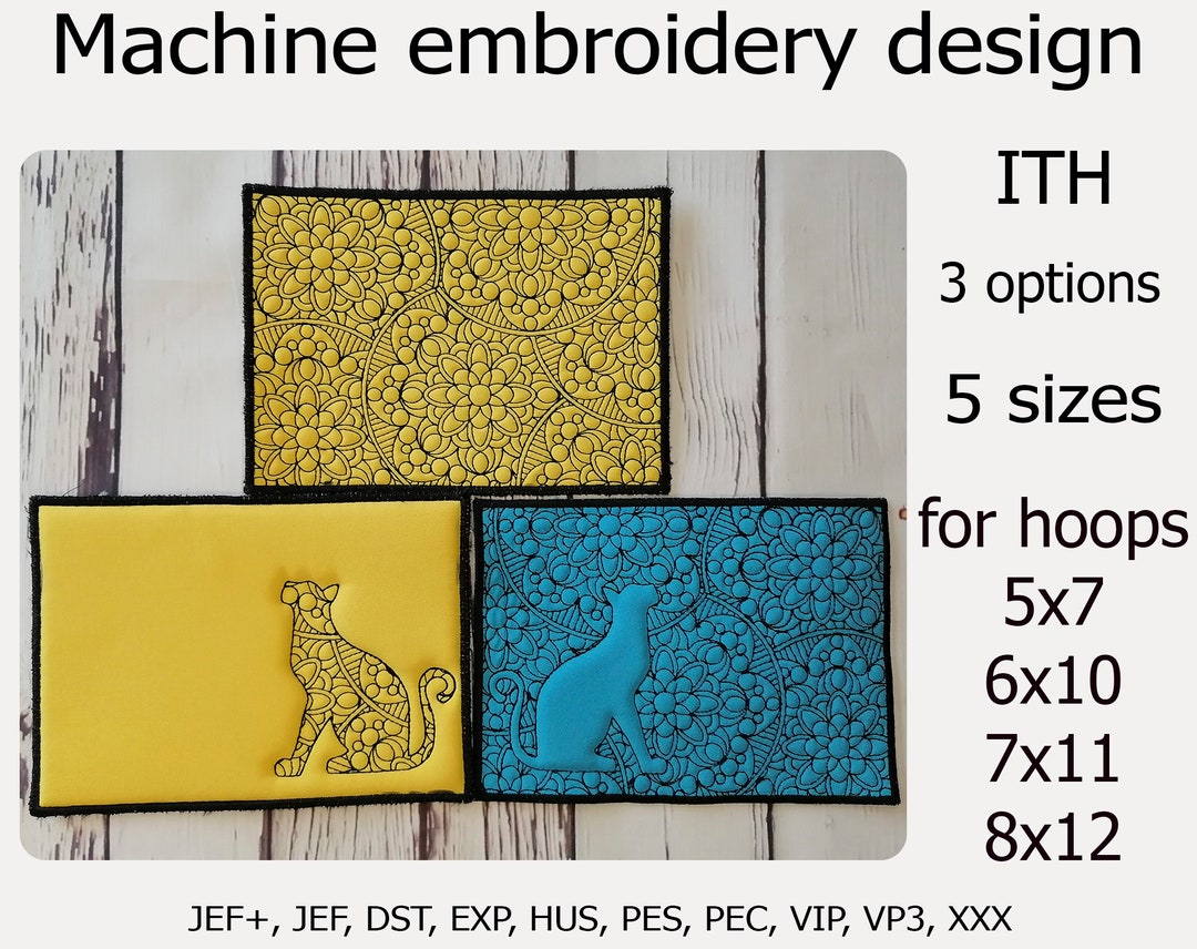 Cat Mug Rug in the Hoop Embroidery Design ITH Coasters Quilting Coffee ...