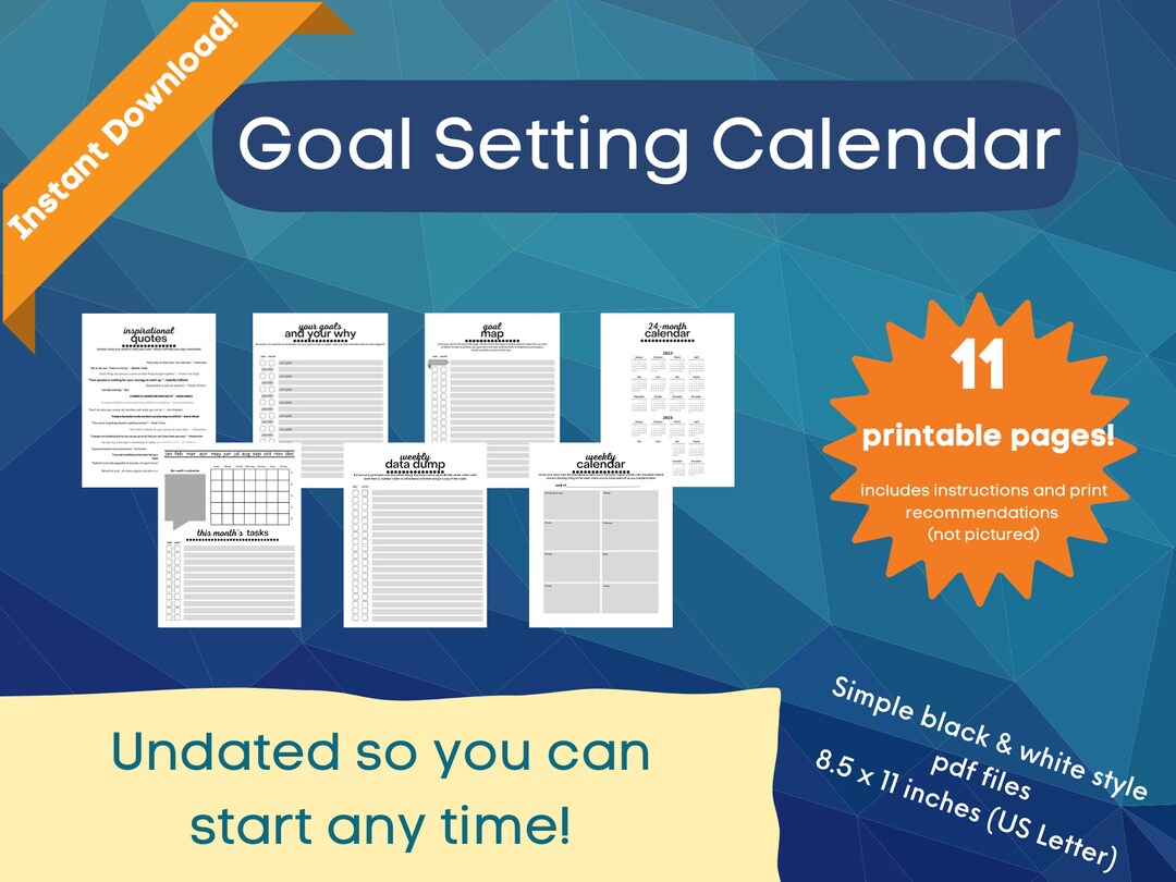 Simple Goal Setting Calendar - Undated - Start Anytime! - Etsy
