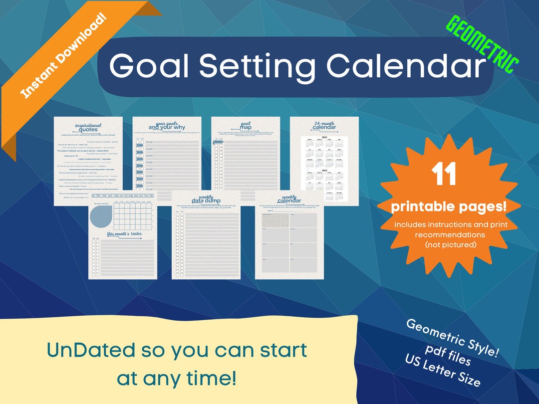Geometric Goal Setting Calendar - Undated - Start Anytime! US Letter ...