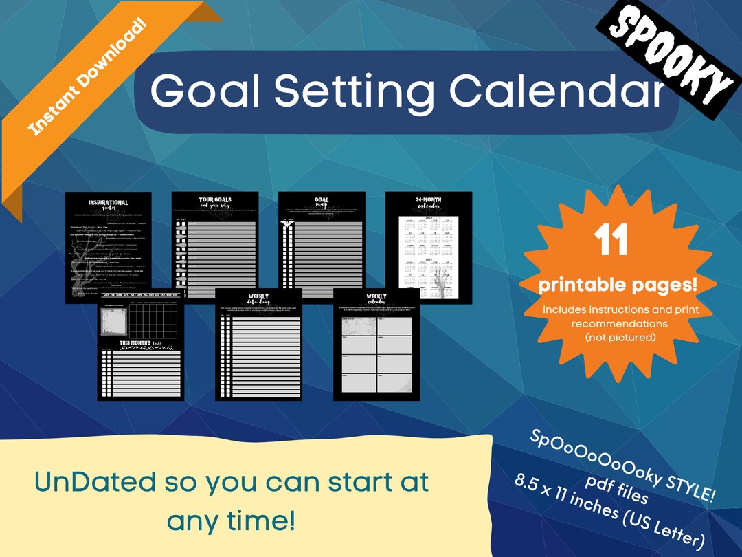 Spooky Goal Setting Calendar - Undated - Start Anytime (US Letter Size ...