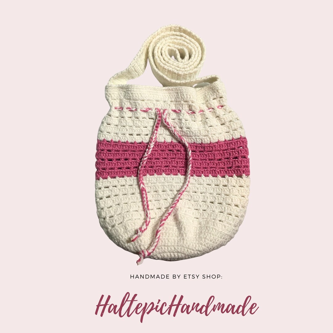 Pretty in Pink - Pink and White Hand Knit Bucket Bag - Etsy