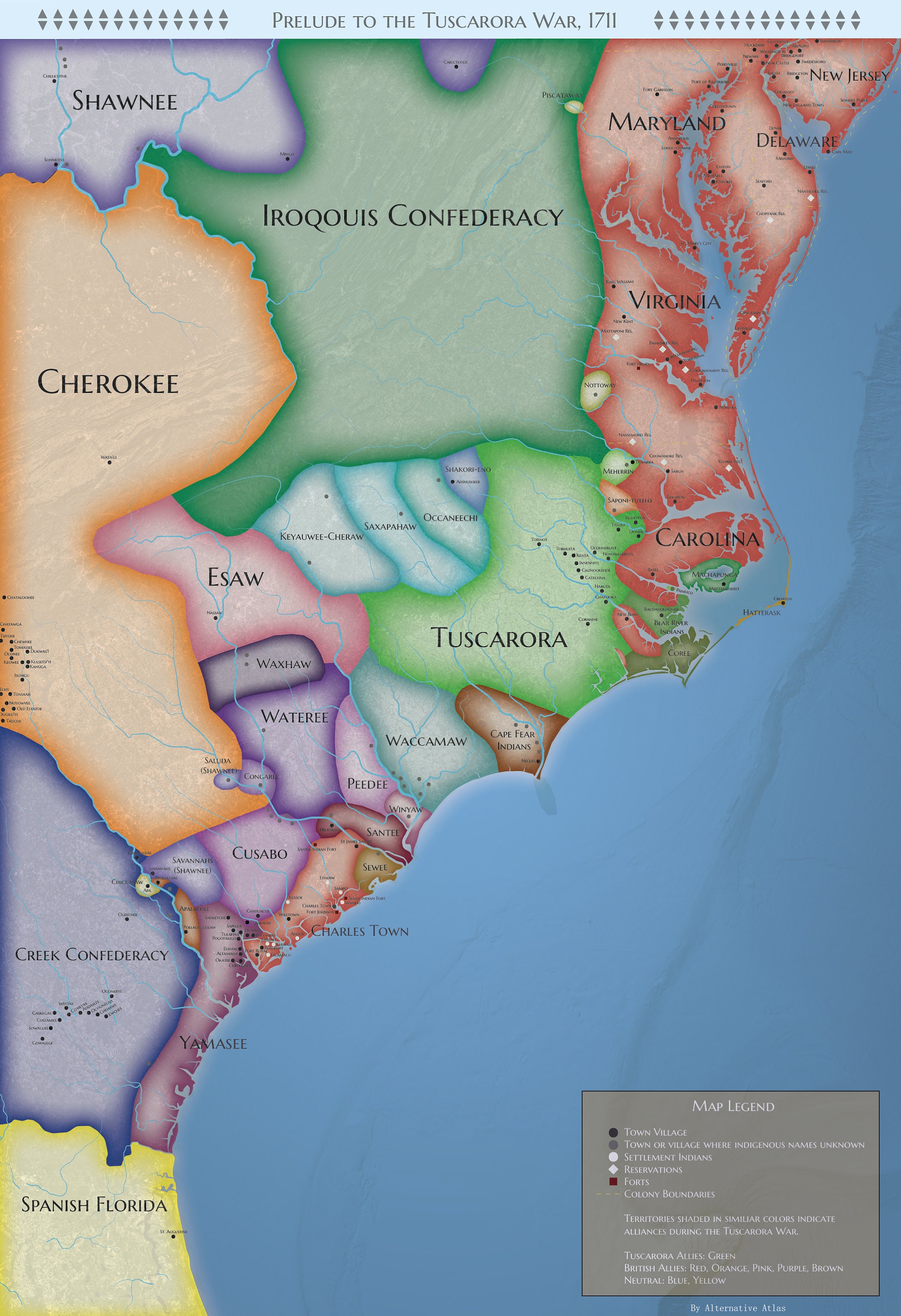 Historical Map: Prelude to the Tuscarora War, 1711 - Etsy