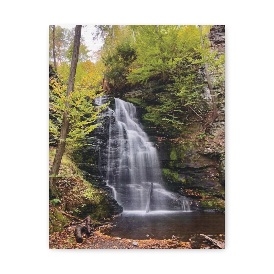 Cascading Waterfall in Autumn Canvas Wall Art Fall Landscape Photo ...