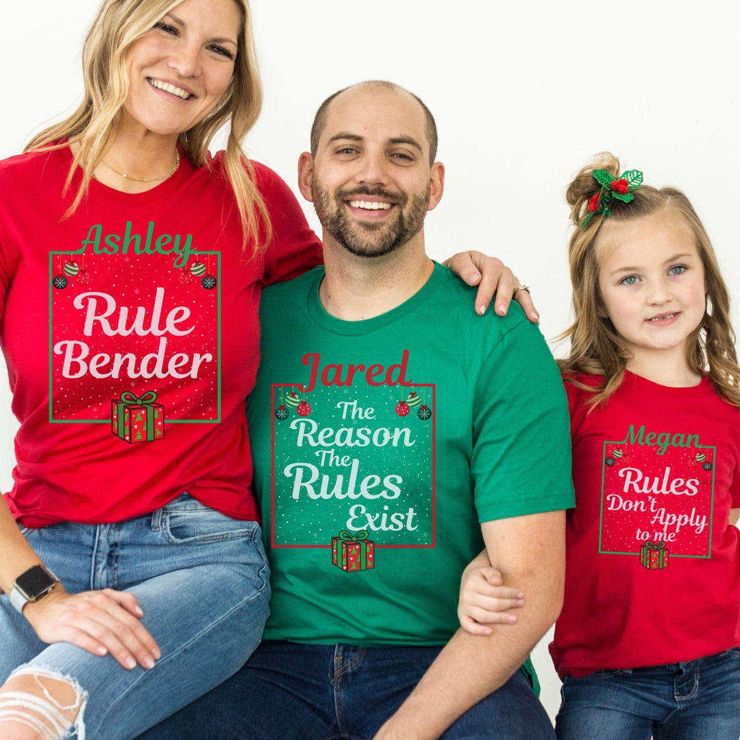 Christmas Family Rules Shirt, Rules Sibling Christmas Shirt With Name ...
