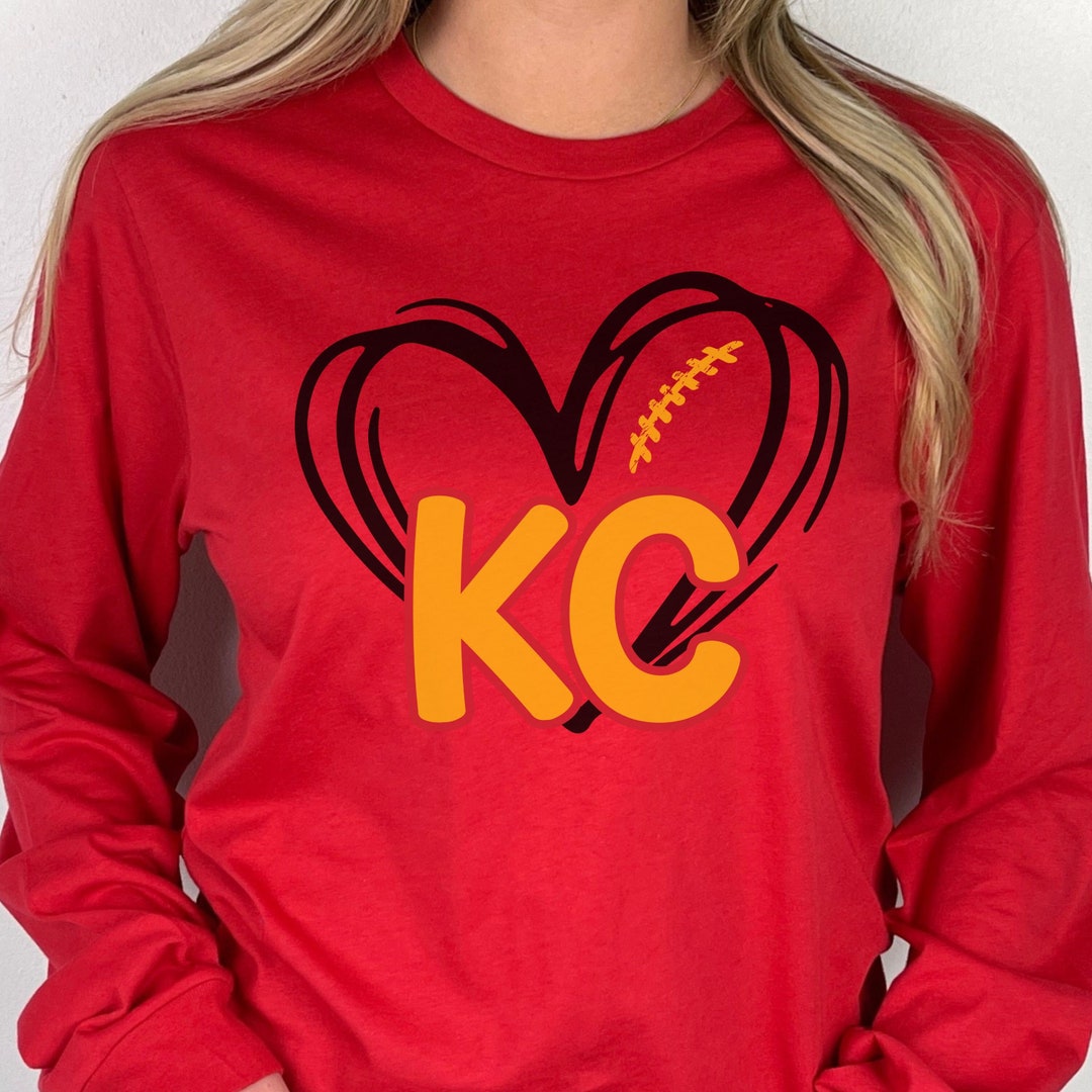 KC Football Shirt Women, Kansas City Football Fan Crewneck, KC Heart ...