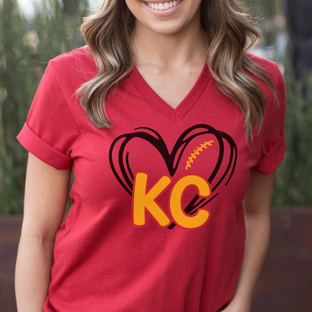 KC Football Vneck Shirt Women, Kansas City Football Fan Crewneck, KC ...