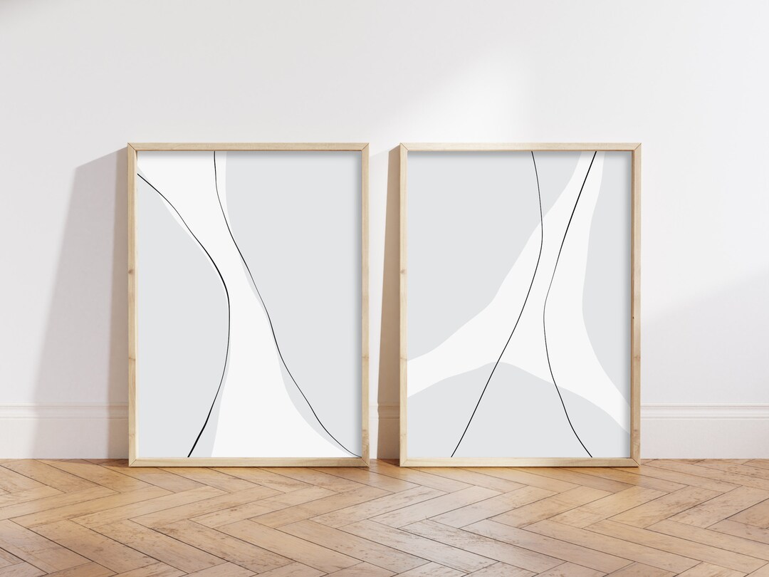 2er Set Graue Abstrakte druckbare Wandkunst Weiß und Grau Herunterladbare Drucke Digitaler ...