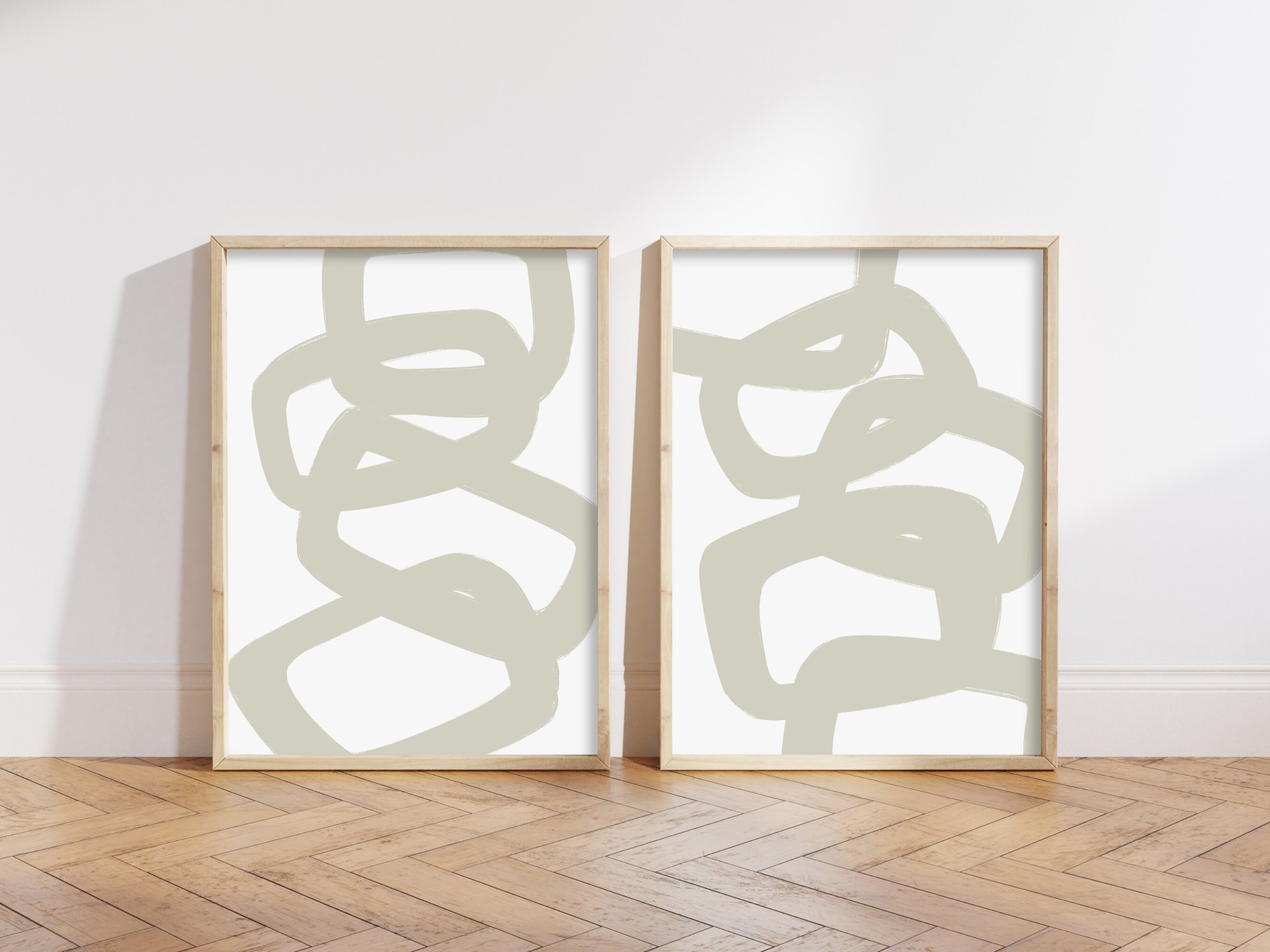 Set of 2 Neutral Abstract Printable Wall Art White and Neutral ...
