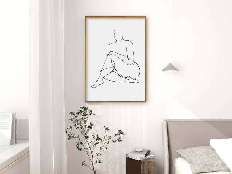 Female Figure Line Art Body Positivity Bathroom Print Line Art Print ...