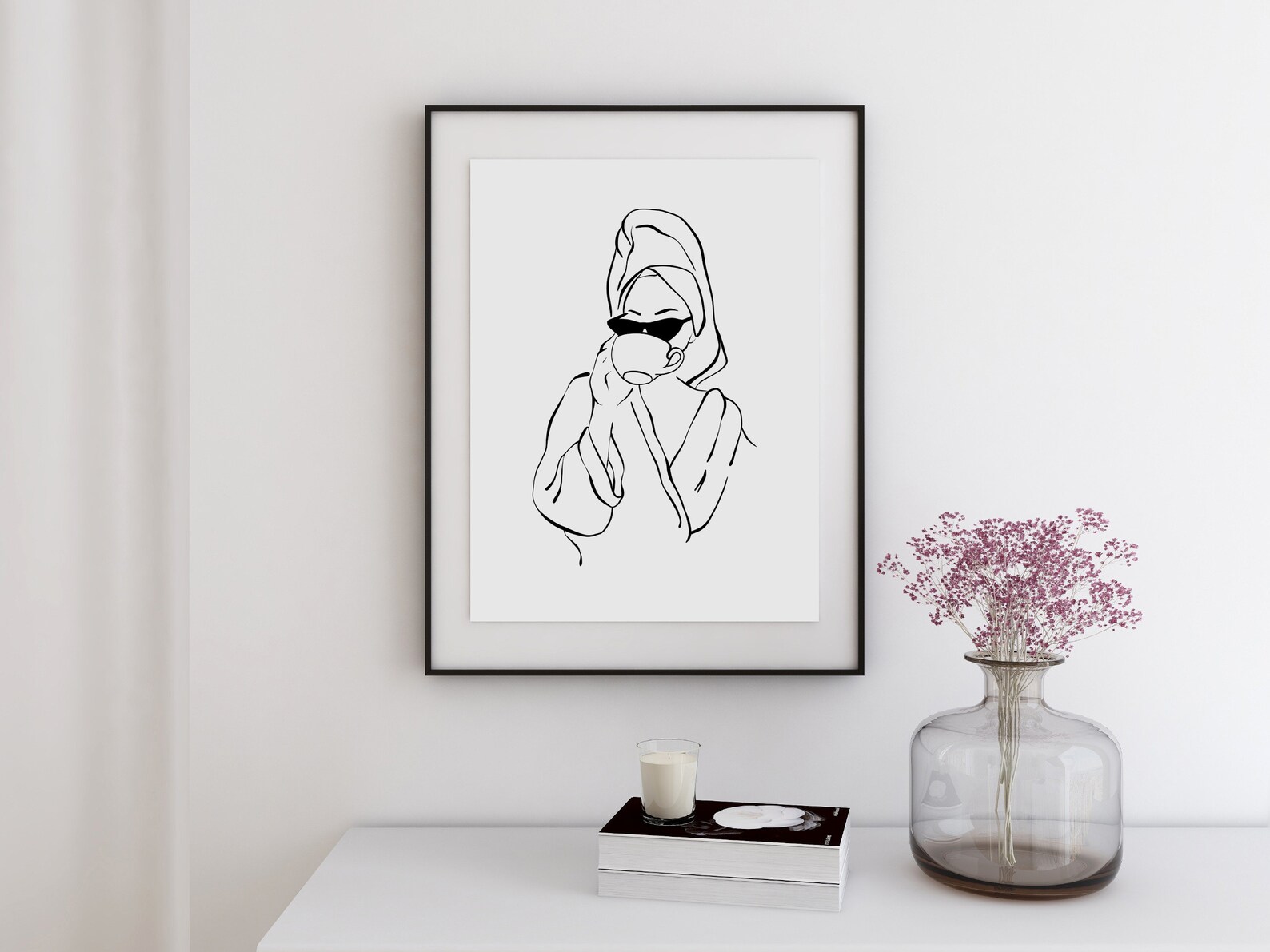 Bathroom Line Art, Woman in Robe, Woman Art, Bathroom Print, Digital ...