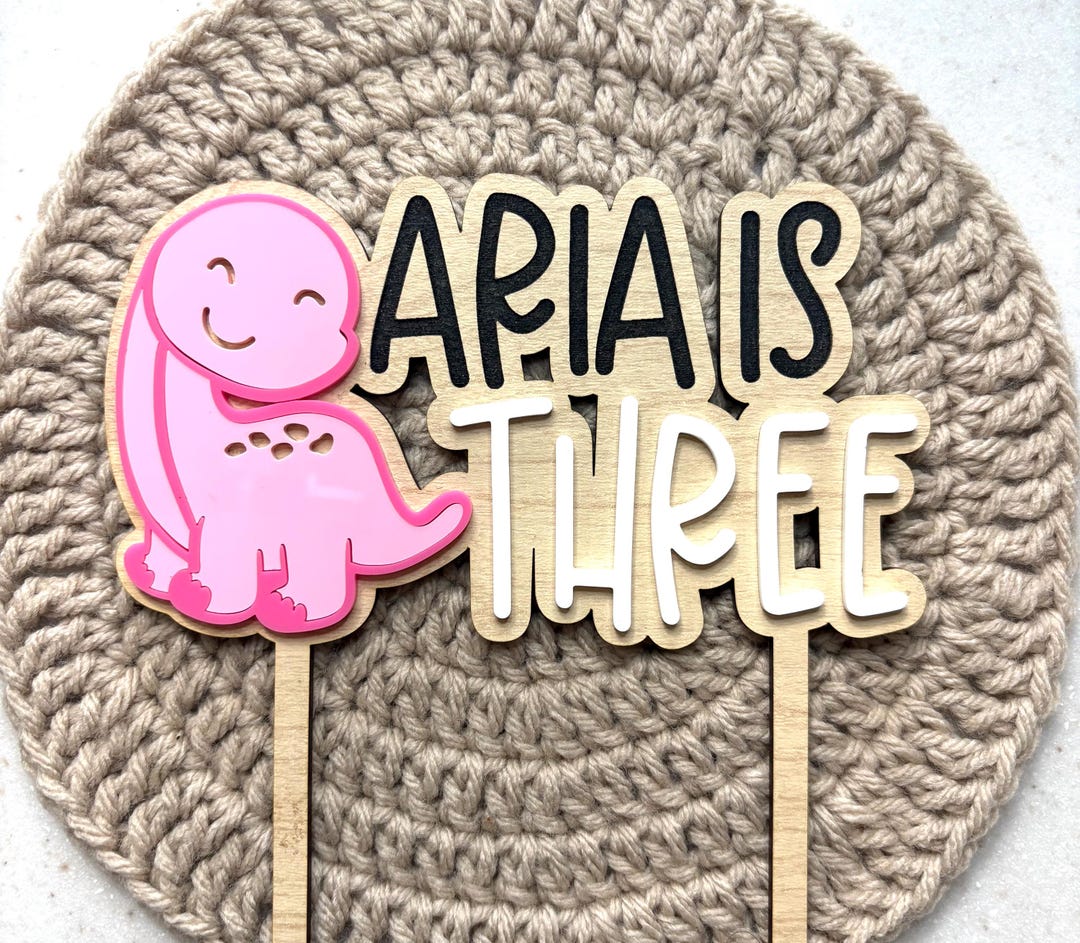 Personalized Dinosaur Cake Topper: Hand-painted Wood & Acrylic Dino ...