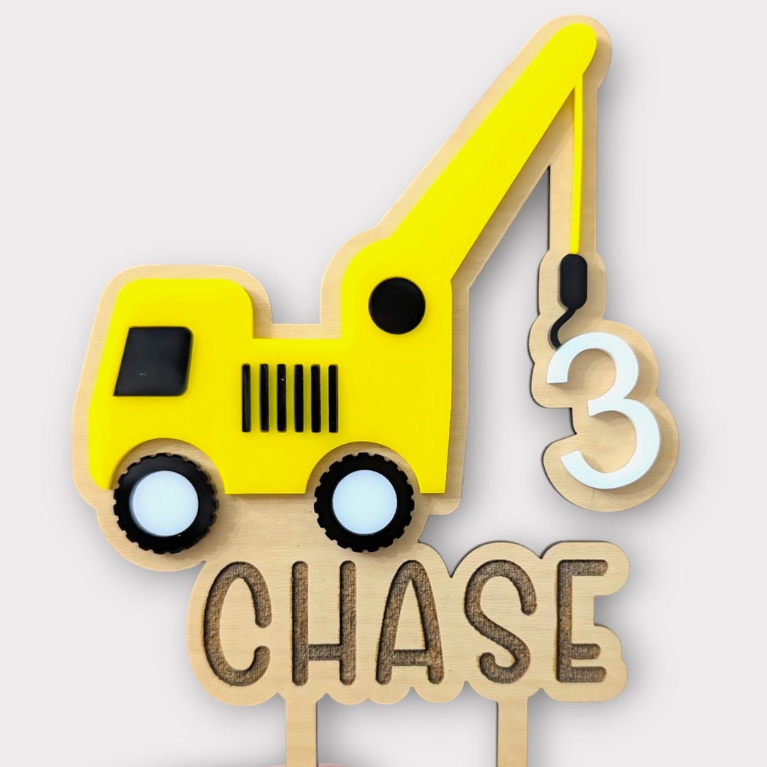 Construction Themed Cake Topper, Personalized Acrylic Crane Cake Decor ...