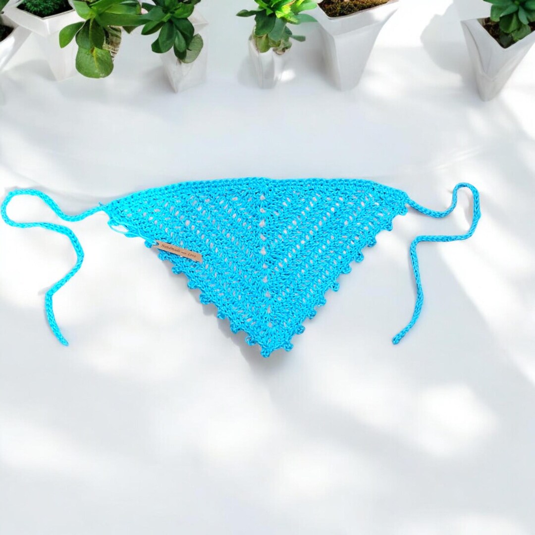 Crochet Picot Edge Open Weave Turquoise Blue Bandana/triangle Headband ...