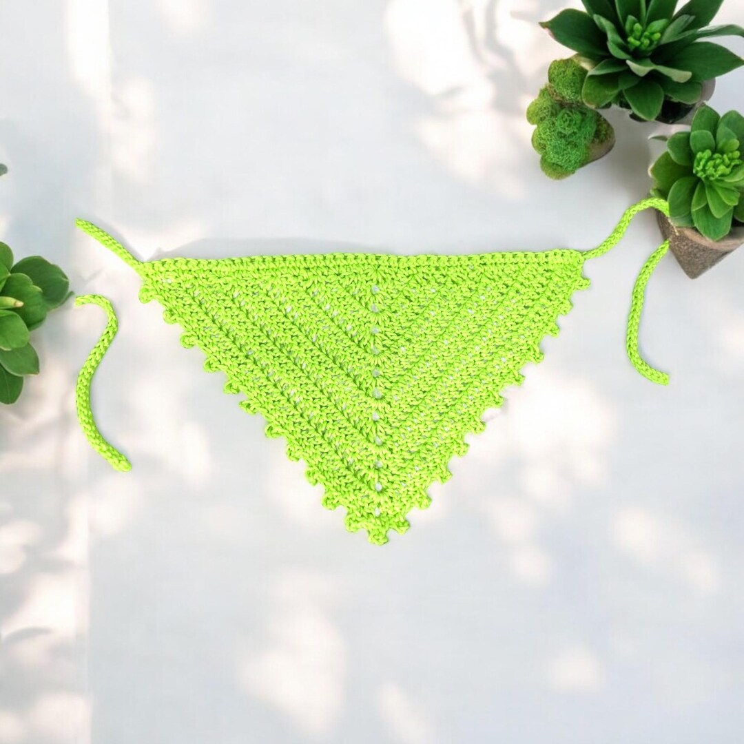 Crochet Picot Edge Open Weave Neon Green Bandana/triangle Headband ...
