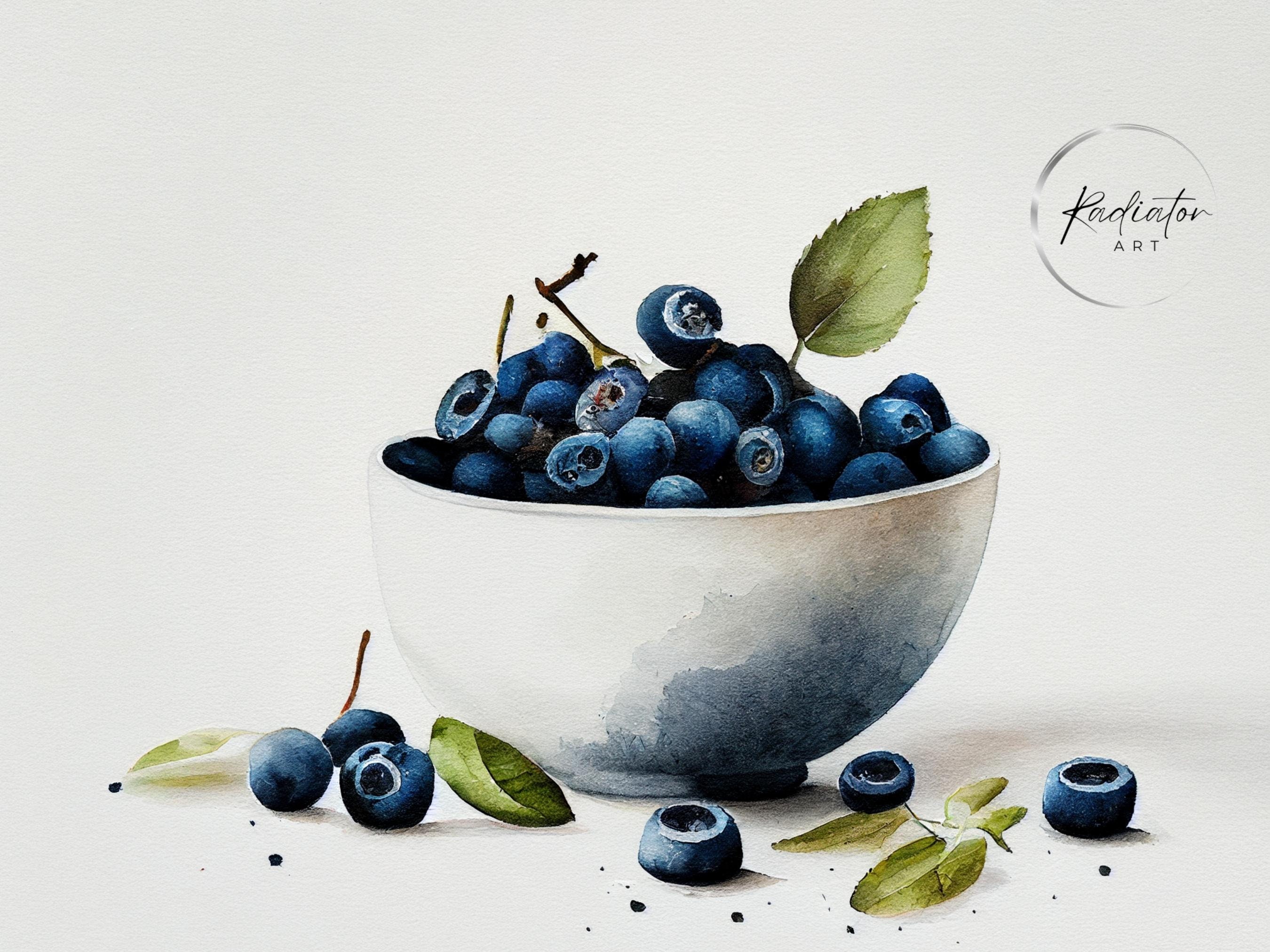 Blueberries | Modern Wall Art, Fruit Illustration, Fine Art Print ...