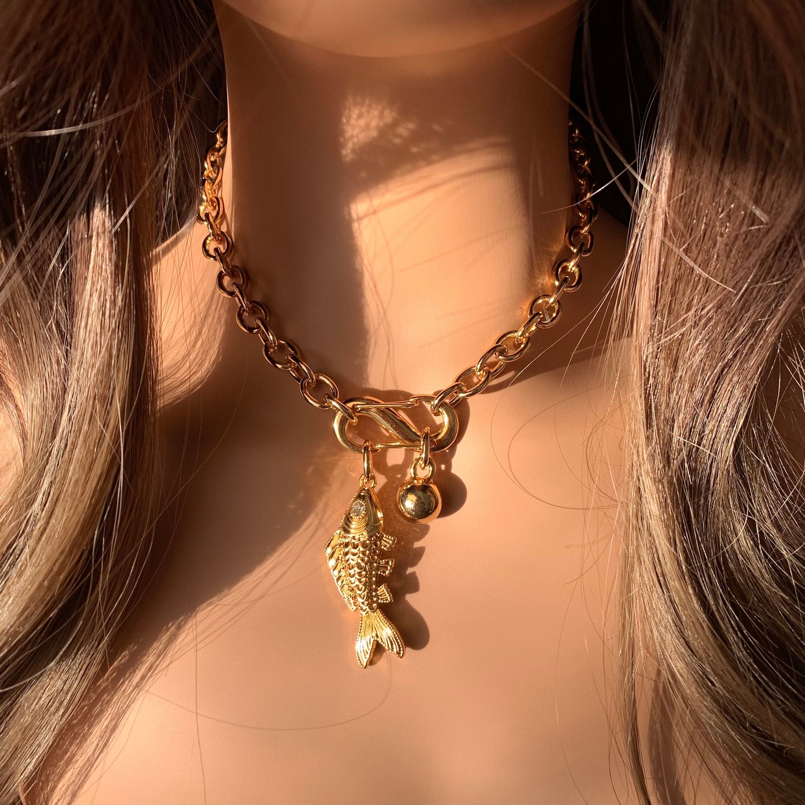 Gold Carabiner Koi Fish Pendant Necklace: Handmade Charm Jewelry ...