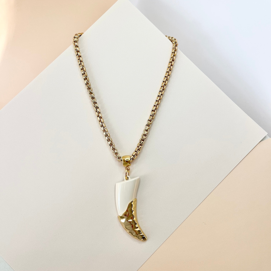 Tiger Tooth Charm Necklace Gold Tooth Pendant Necklace Large Tooth ...
