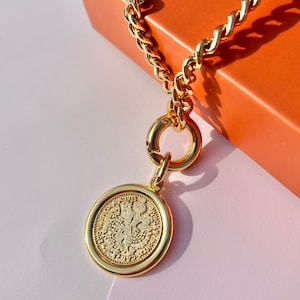 Gold Coin Medallion Necklace | Cuban Chain Layer | Layer Link Chain ...