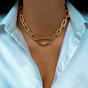 Chunky Link Chain Necklace, Gold Love Heart Carabiner, Large Puffy Love ...